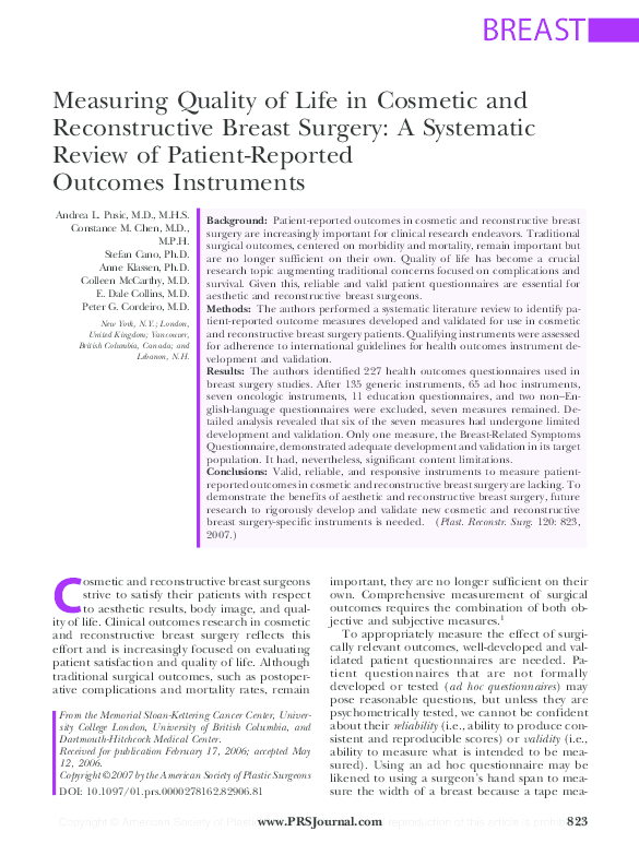 (PDF) Measuring Quality of Life in Cosmetic and Reconstructive Breast Surgery: A Systematic ...