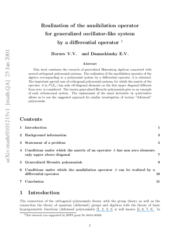 (PDF) Realization of the Annihilation Operator for an Oscillator-Like System by a Differential ...