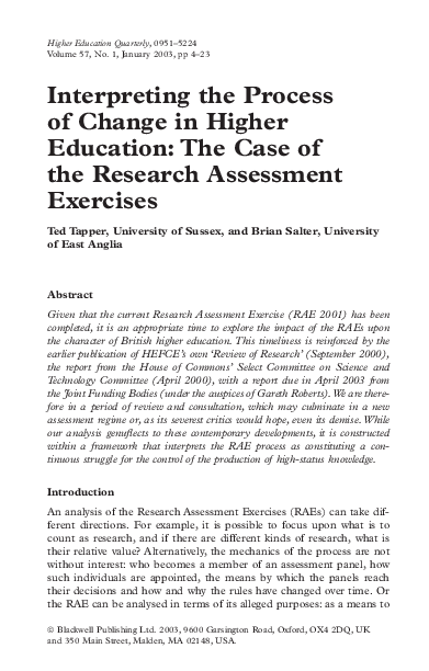 (PDF) Interpreting the Process of Change in Higher Education: The Case ...