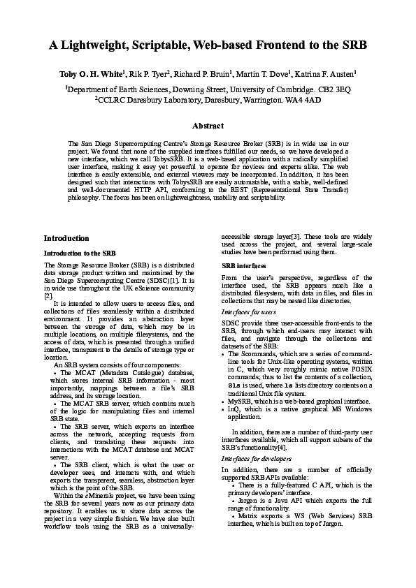 (PDF) TobysSRB: A Lightweight Web Interface for SRB