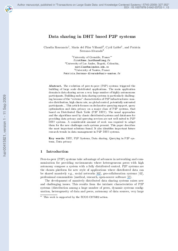 (PDF) Data Sharing in DHT Based P2P Systems