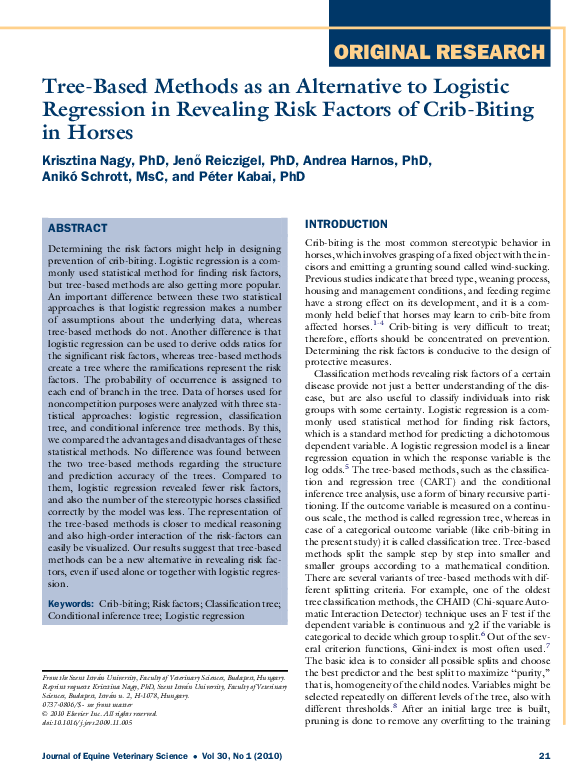 Pdf Tree Based Methods As An Alternative To Logistic Regression In Revealing Risk Factors Of