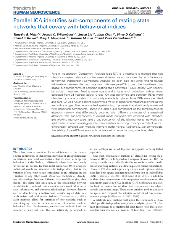 (PDF) Parallel ICA identifies sub-components of resting state networks ...