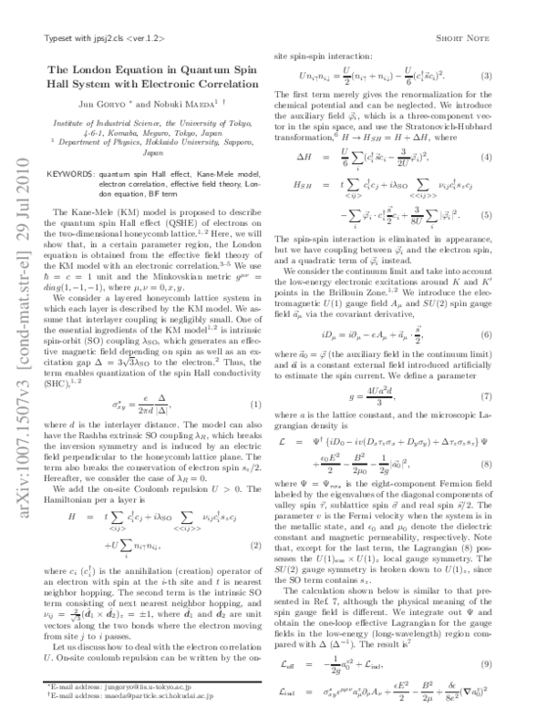 (PDF) The London Equation in Quantum Spin Hall System with Electronic ...