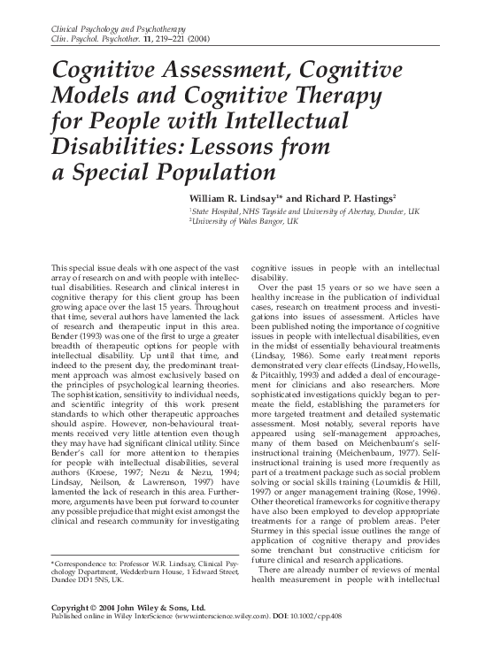 (PDF) Cognitive Therapy for Intellectual Disabilities