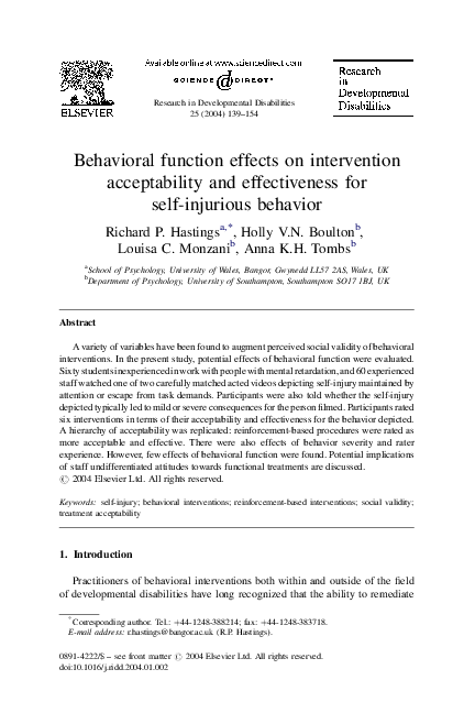 (PDF) Behavioral function effects on intervention acceptability and ...