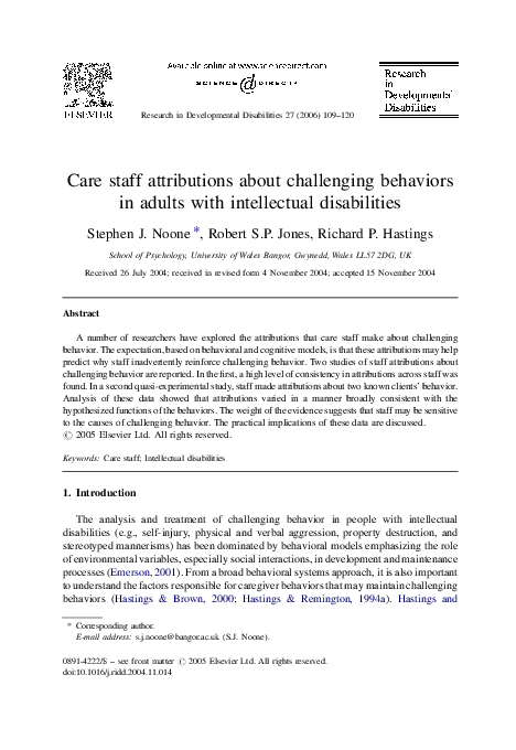 (PDF) Care staff attributions about challenging behaviors in adults ...