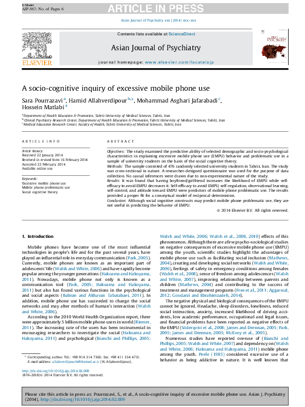 (PDF) A socio-cognitive inquiry of excessive mobile phone use