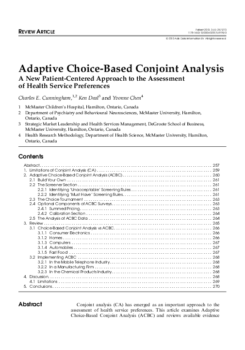 (PDF) Adaptive Choice-Based Conjoint Analysis: A New Patient-Centered ...