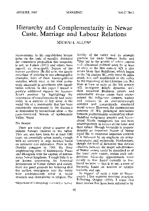(PDF) Hierarchy and Complementarity in Newar Caste, Marriage and Labour ...
