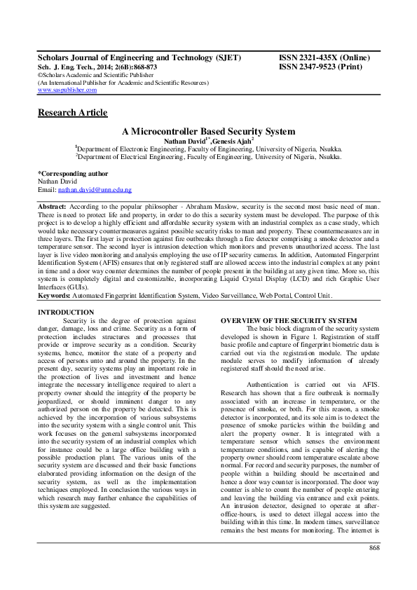 (PDF) A Microcontroller Based Security System