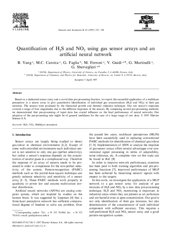 (PDF) Quantification of H 2S and NO 2 using gas sensor arrays and an artificial neural network