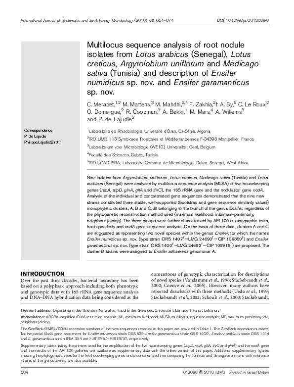 (PDF) Multilocus sequence analysis of root nodule isolates from Lotus ...