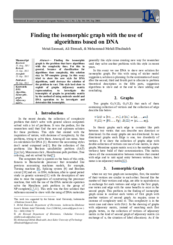 (PDF) Finding the isomorphic graph with the use of algorithms based on DNA