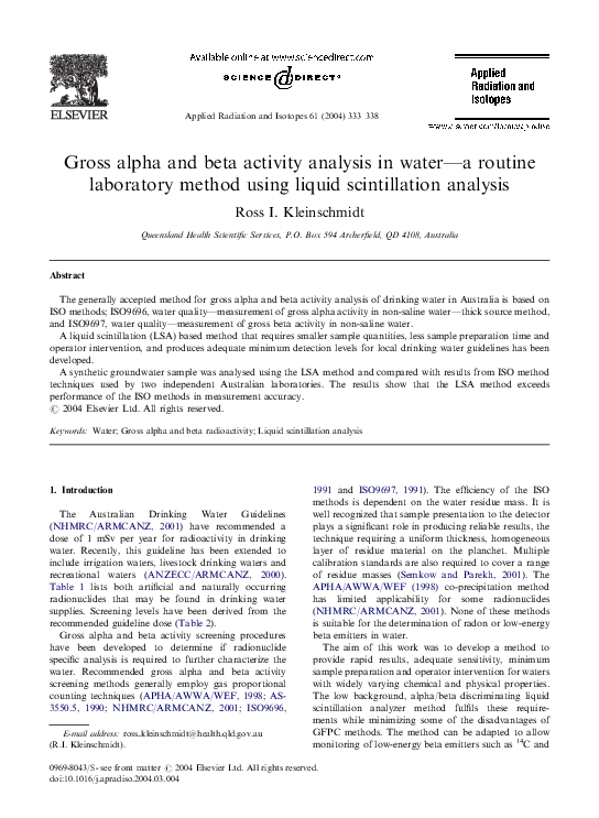 (PDF) Gross alpha and beta activity analysis in water—a routine ...