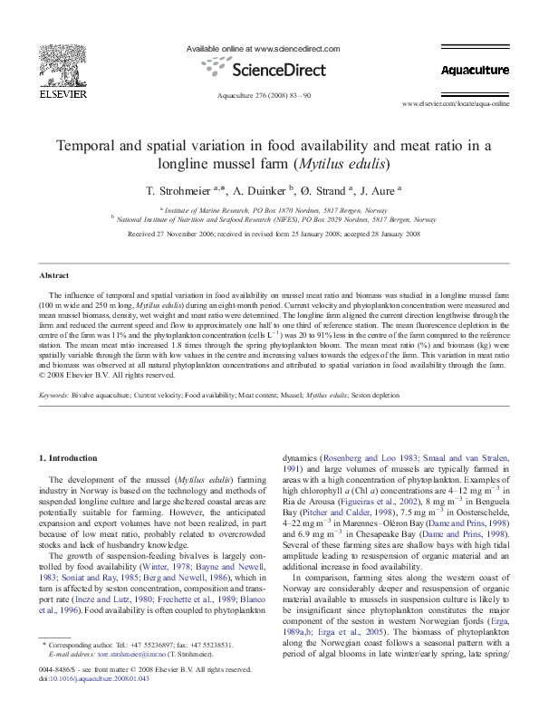 (PDF) Temporal and spatial variation in food availability and meat ratio in a longline mussel ...