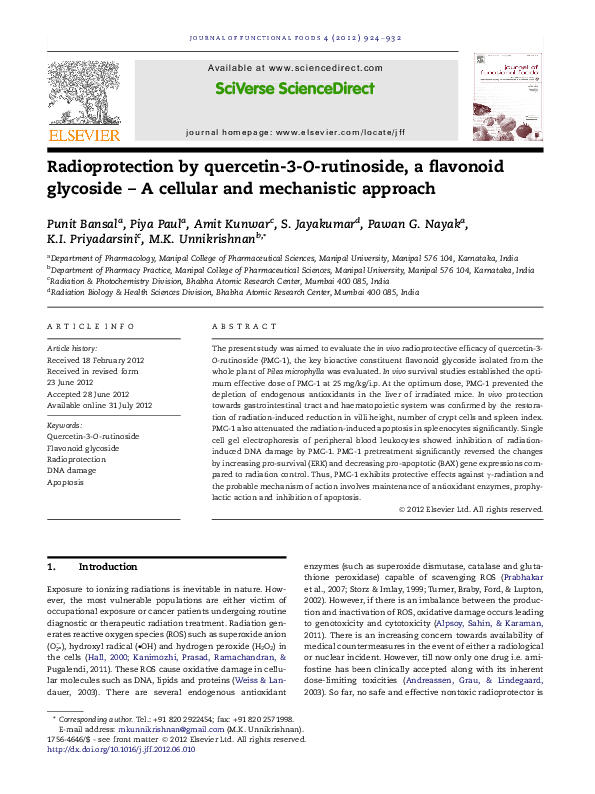 Radioprotection by quercetin-3-O-rutinoside, a flavonoid glycoside – A ...