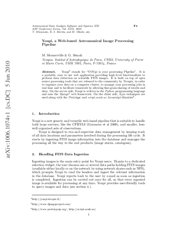 (PDF) Youpi, a Web-based Astronomical Image Processing Pipeline