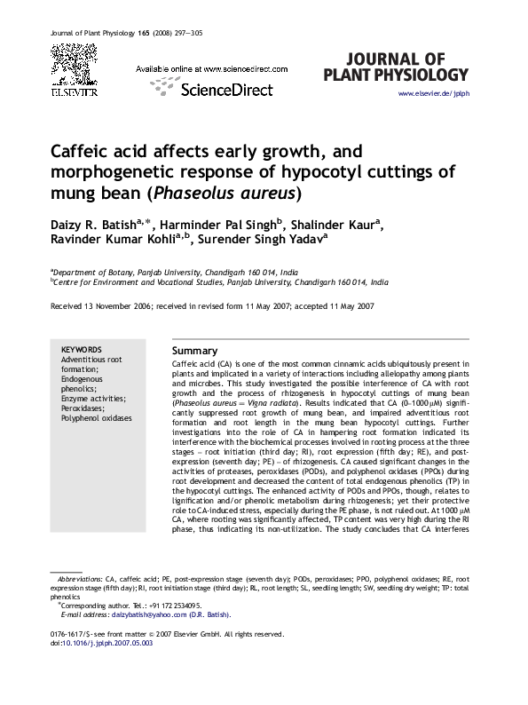 (PDF) Caffeic acid affects early growth, and morphogenetic response of ...