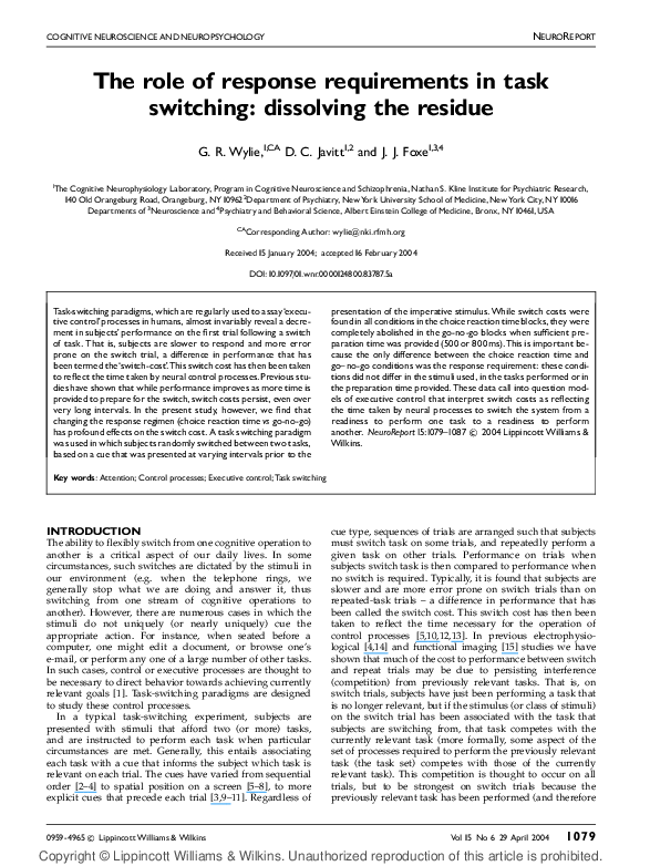 (PDF) The role of response requirements in task switching: dissolving ...
