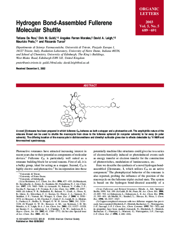 (PDF) Hydrogen Bond-Assembled Fullerene Molecular Shuttle (PDF) Hydrogen Bond-Assembled Fullerene Molecular Shuttle