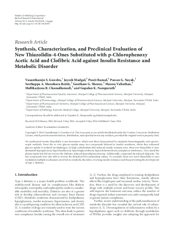 Synthesis, Characterization, and Preclinical Evaluation of New Thiazolidin-4-Ones Substituted ...