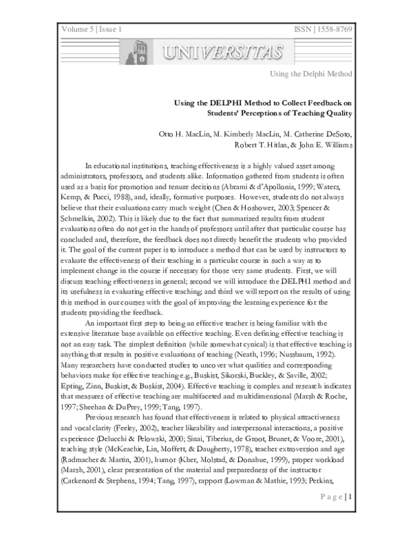 (PDF) Using the DELPHI Method to Collect Feedback on Students ...