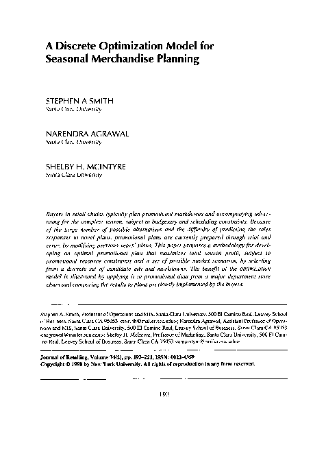 (PDF) A discrete optimization model for seasonal merchandise planning