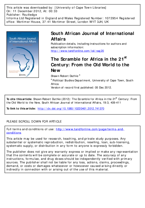 (PDF) The Scramble for Africa in the 21st Century: From the Old World ...