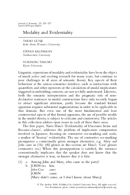 (PDF) Modality and Evidentiality