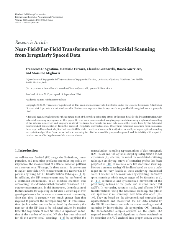 (PDF) Near-field-far-field transformation with helicoidal scan: An experimental validation
