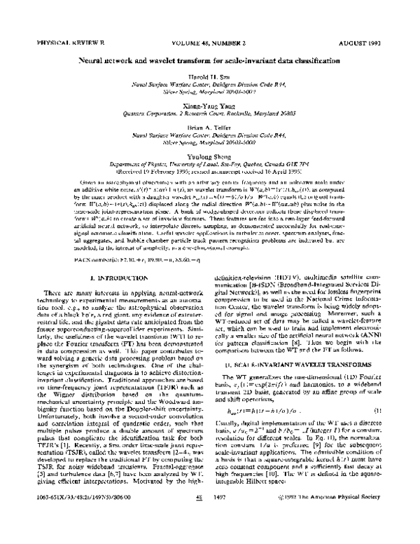 Pdf Neural Network And Wavelet Transform For Scale Invariant Data