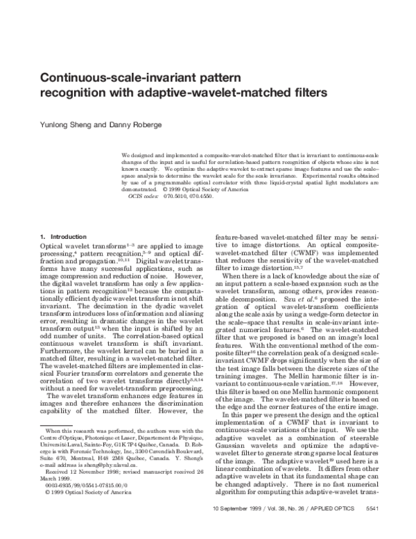 Pdf Continuous Scale Invariant Pattern Recognition With Adaptive