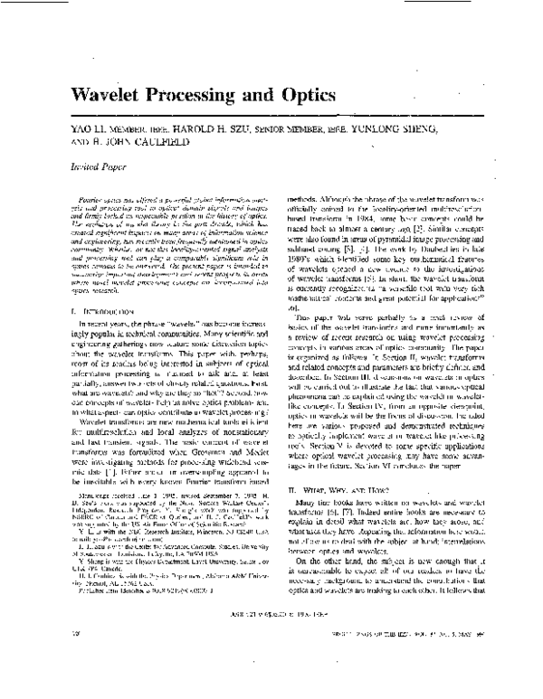 (PDF) Wavelet processing and optics