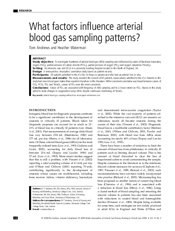 (PDF) What factors influence arterial blood gas sampling patterns?