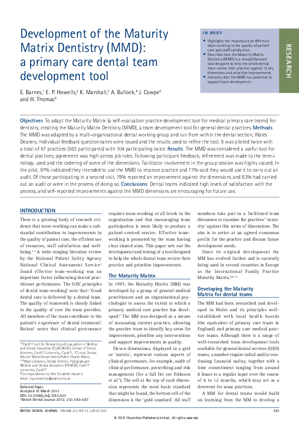 (PDF) Development of the Maturity Matrix Dentistry (MMD): a primary ...