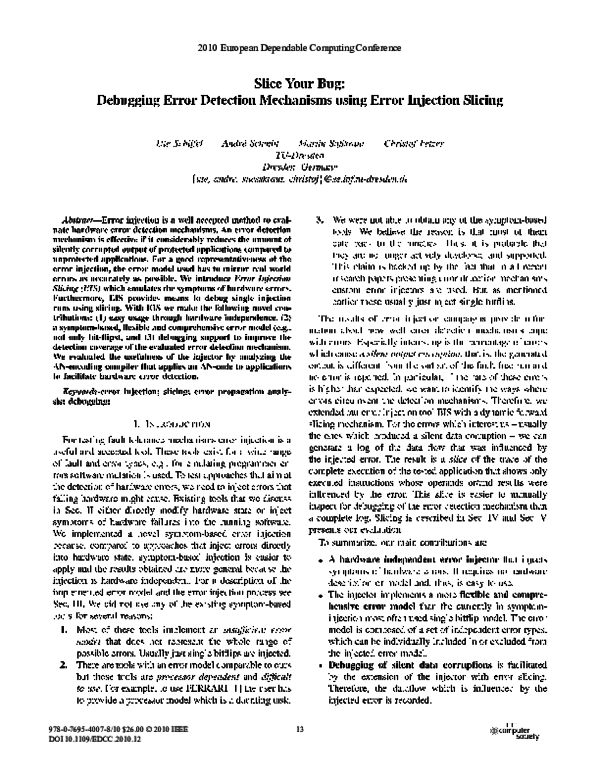 (PDF) Slice Your Bug: Debugging Error Detection Mechanisms Using Error Injection Slicing