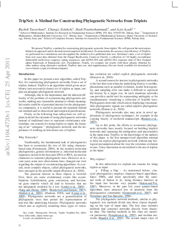 (PDF) TripNet: A Method for Constructing Rooted Phylogenetic Networks from Rooted Triplets ...