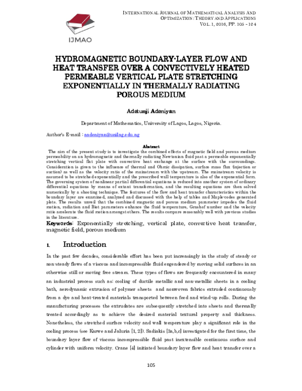 (PDF) HYDROMAGNETIC BOUNDARY-LAYER FLOW AND HEAT TRANSFER OVER A CONVECTIVELY HEATED PERMEABLE ...