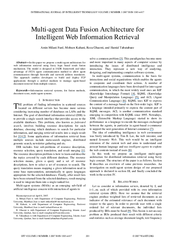 (PDF) Multi-agent Data Fusion Architecture for Intelligent Web Information Retrieval