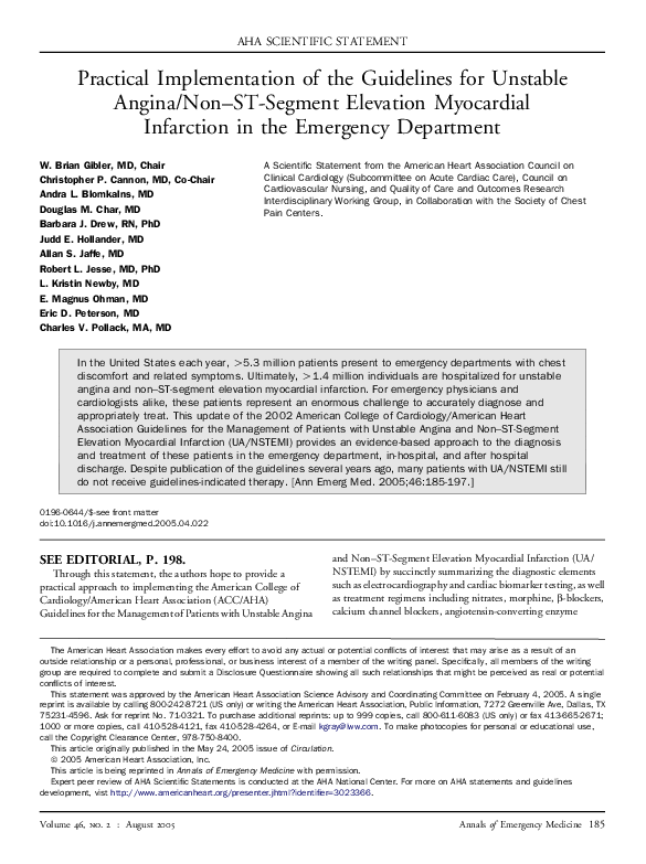 (PDF) Practical Implementation of the Guidelines for Unstable Angina ...