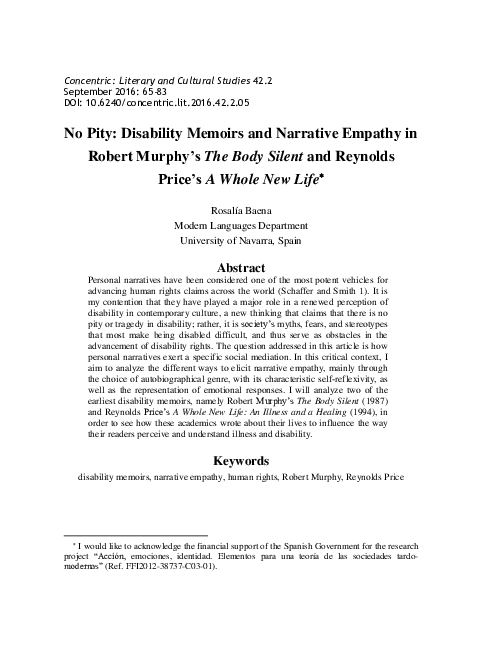 (PDF) No Pity: Disability Memoirs and Narrative Empathy in Robert ...