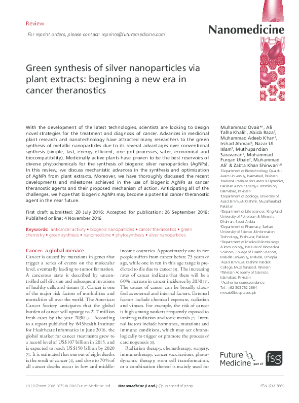 (PDF) Green synthesis of silver nanoparticles via plant extracts ...