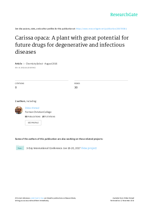 (PDF) Carissa opaca: A plant with great potential for future drugs for ...