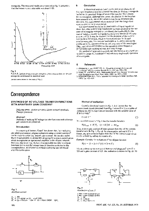 (PDF) Synthesis of RC voltage transfer functions with arbitrary gain constant