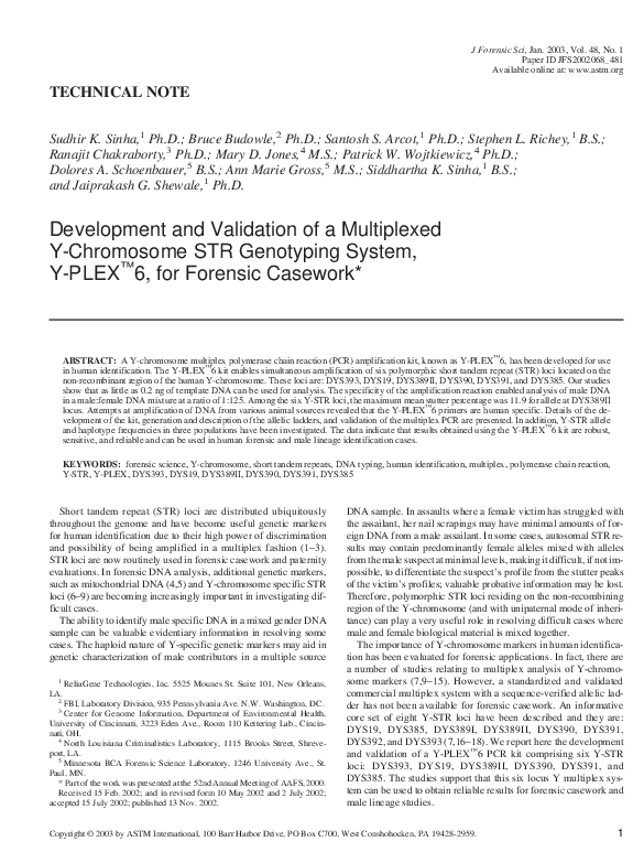 Pdf Development And Validation Of A Multiplexed Y Chromosome Str Genotyping System Y Plex™ 6