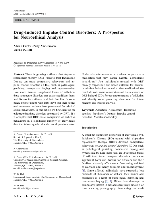 (PDF) Drug-Induced Impulse Control Disorders: A Prospectus for ...