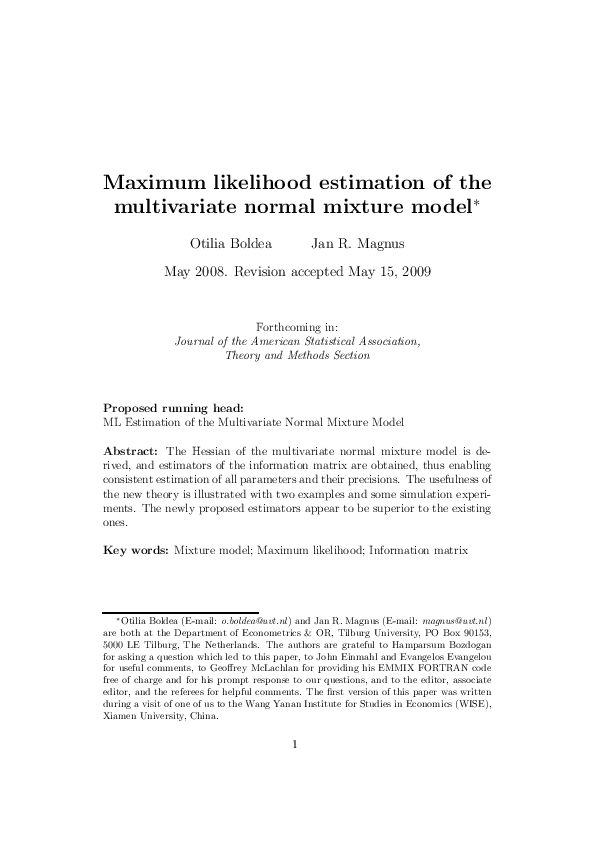 Pdf Maximum Likelihood Estimation Of The Multivariate Normal Mixture