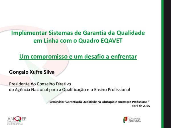 (PDF) Implementar Sistemas de Garantia da Qualidade em Linha com o Quadro EQAVET Um compromisso ...