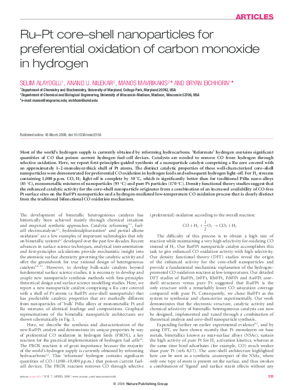 (PDF) Ru-Pt core-shell nanoparticles for preferential oxidation of ...